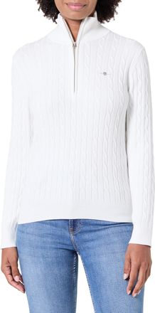 GANT Damen Stretch Cotton Cable Half-Zip Pullover, Eggshell, M