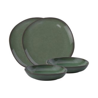 like. by Villeroy & Boch Lave Vert Geschirr Set Aus Steingut, 4Tlg., Pottery Look, Tafelservice F&uuml;r 2 Personen, Gr&uuml;n