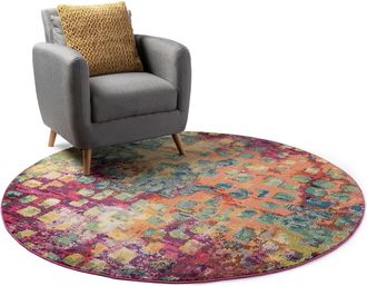 benuta Nest Vintage Teppich Casa - Mehrfarbig 120 cm Rund - Teppich f&uuml;r Wohnzimmer, Schlafzimmer und Flur - Pflegeleicht - Fu&szlig;bodenheizung Geeignet