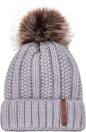 Generic Bonnet chaud &agrave; rayures pour femme en laine &eacute;paisse et solide, Gris clair., taille unique