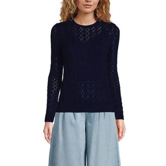 Lands End Ajourpullover aus Baumwollmix, Damen, Gr&ouml;&szlig;e:48-50 regular, Blau, Viskose/Baumwoll-Mischung/Nylon-Mischung, by Lands End