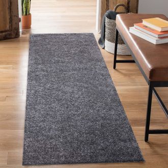 Carpet City Shaggy Hochflor Teppich - L&auml;ufer 80x300 cm - Anthrazit - Langflor Flurteppich - Einfarbig Uni Modern - Flauschig-Weiche Teppiche Schlafzimmer Deko