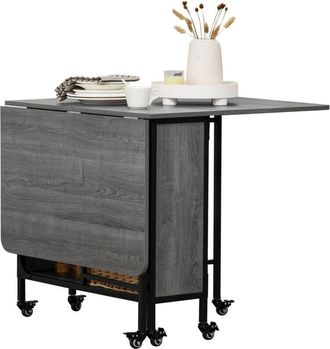 HOMCOM Homcom - Table pliable 6 personnes - Table à rabat mobile 6 roulettes - étagère centrale - métal noir effet bois gris