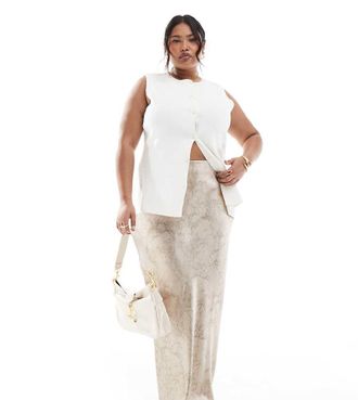 4th & Reckless Jupe longue en satin imprimé marbré - Beige-Multicolore