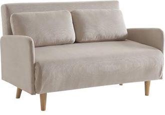Sweeek Canap&eacute; Convertible 2 Places scandinave Velours c&ocirc;tel&eacute; Beige - Panam - Pieds Bois. Banquette. Dossier inclinable