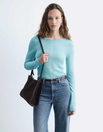 & Other Stories top fin en maille c&ocirc;tel&eacute;e bleu aqua