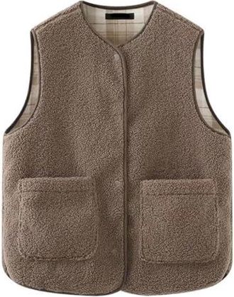 Onsoyours Gilet sans Manche en Molleton Polaire Doux pour Femme Couleur Unie Blouson Manteaux sans Manche Femme Chaud Polaire Mode Bouton Ample Casual Femmes Gi