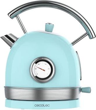 Cecotec Elektrischer Wasserkocher ThermoSense 420 Light Blue, 1,8L Kapazität, 2200W, Temperaturanzeige, 360° Basis, Edelstahl, Vintage-Stil, Blau, Automatisch