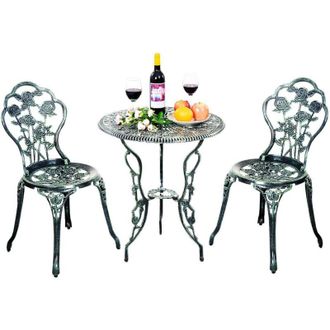 Costway 3tlg. Antik Bistroset Sitzgruppe Balkonset Gartenset Sitzgarnitur Gartengarnitur Gartenmoebel Bistrotisch Gartentisch mit 2 Stuehle Aluminiumguss