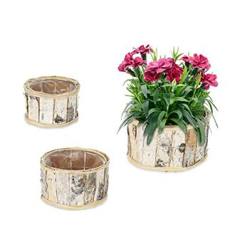 Relaxdays Blumentopf, 3er Set, rundes Design, Birke, mit Folienauskleidung, Pflanzkörbe für innen und außen, weiß/Natur