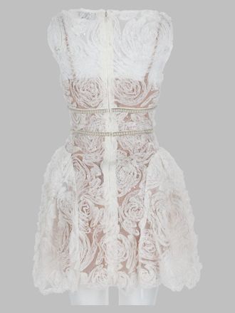 Self Portrait Tulle and Lace Mini Dress - White