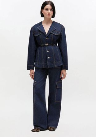 Ganni Jean fonc&eacute; Angi Bleu marine Coton Biologique - Taille 24W/33L - Pour Femme