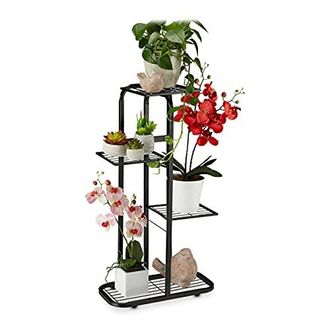Relaxdays Blumentreppe Metall, 4-stufige Blumenetagere, draußen & drinnen, HBT 81 x 44 x 24,5 cm, Pflanzenregal, schwarz