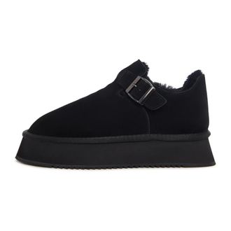 Cesare Gaspari Kakao Schnalle Shearling Loafer - Schwarz - - Shoes - Damen - Schwarzk - 37 EU
