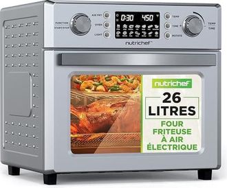 Nutrichef NutriChef Four Friteuse &agrave; Air Chaud 26L-Friteuse &agrave; Air &Eacute;lectrique 1700W avec R&ocirc;tissoire, Mini Four de Comptoir &agrave; Convection,10 Programmes, Panier de F