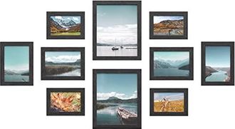 Songmics Cadres Photo, Lot de 10, Deux 20 x 25 cm, Quatre 13 x 18 cm, Quatre 10 x 15 cm, MDF, Protection en Plastique, MDF, Noir dEncre RPF310H
