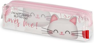 Legami Legami - Transparentes Etui, mit Rei&szlig;verschluss, Stifthalter, ger&auml;umig, 19,5x5,5 cm, Kitty Motiv