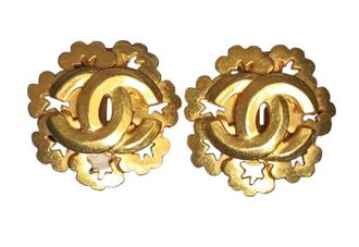 Chanel Gold Plated CC Flower Earrings Size M