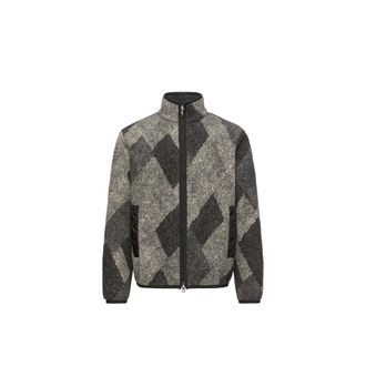 Moncler Moncler Cardigan Zipp&eacute; En Laine M&eacute;lang&eacute;e &Agrave; Motif Losanges, Homme, Gris, Taille: 3xl