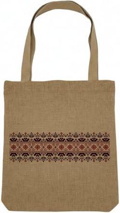Fabulous Sac Shopping Tote Bag Aspect Lin - Motif Rouge Style Broderie Pixel Aztec Abstrait Tribal - Sac de Courses Toile Epaisse 360g Beige Naturel Cabas Port