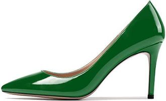 EDEFS Femme Escarpins Talon Aiguille 8 CM,Femme Escarpins Bout Fermé,Soirée Bureau Chaussures,Verni Vert EU38