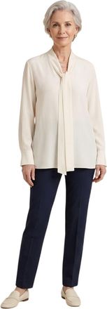 HUGO BOSS Bluse f&uuml;r Damen, Krawatten-Kragen, Lang&auml;rmlig (Wei&szlig;)