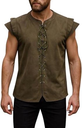 Generic DENGJIAMY Chemises m&eacute;di&eacute;vales pour homme - D&eacute;bardeurs vintage unis - D&eacute;bardeurs d&eacute;t&eacute; d&eacute;contract&eacute;s - T-shirt &agrave; lacets - T-shirt classique basique sans 