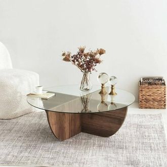 Dmora Wohnzimmertisch Phoebe, Niedriger Wohnzimmertisch, Kaffeeregal, Couchtisch f&uuml;r Sofa, 90x90h30 cm, Nussbaum