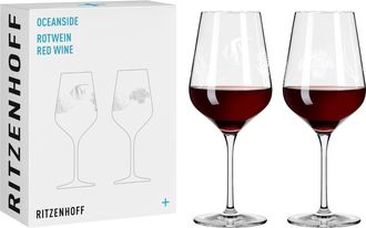 Ritzenhoff 3811001 Rotweinglas 500 ml - 2er Set - Serie Oceanside Nr. 1, 2 Stück mit Fischmotiv - Made in Germany
