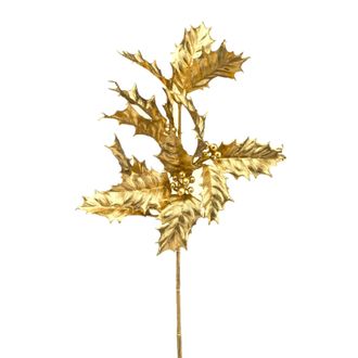 Creativ Home Künstlicher Ilexzweig 44cm. Kunstpflanze Fakepflanze Christdorn, Stechpalme, Hochzeitsdeko, metallic Gold