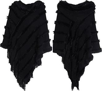 Generic LOIJMK Poncho solide pour femme avec glands, écharpe tricotée, écharpe, franges, pull à langer, cape, cadeaux pour femmes écharpe en cachemire pour fe