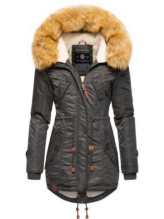 Navahoo Damen Wintermantel Warmer Parka lang mit Kapuze La Viva Anthrazit Gr. XS