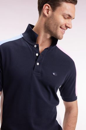 Eden Park Polo &Agrave; Manches Courtes En Piqu&eacute; Coton Marine D&eacute;coupes Tricolores