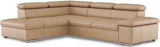Cavadore Echtleder-Schlafcouch Valerie mit Ottomane / Ecksofa mit Bettfunktion + Kopfteilverstellung / 272 x 73 x 226 / Leder Beige