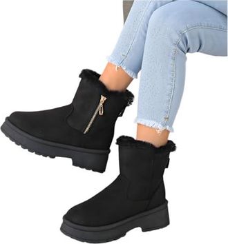Generic Bottes de neige dhiver mi-mollet pour femme, fermeture &eacute;clair lat&eacute;rale, bottines classiques chaudes doubl&eacute;es de fourrure pour femme, bottes thermiques