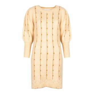 Silvian Heach Femme, Robes, Beige, Taille: 36 FR Robe Midi Tricotée avec Fil Doré