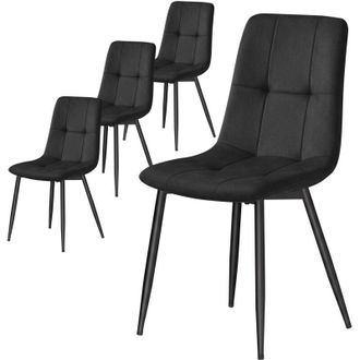 Vasagle Lot de 4 Chaises Rembourr&eacute;es en Velours, Chaises de Salle &agrave; Manger, Pieds R&eacute;glables, pour Cuisine, Salon, Noir
