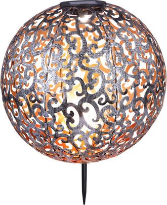 Globo Lighting LED Solarlampe Gartendeko Au&szlig;enlampe Terrassenleuchte silber antik Kugellampe mit Erdspie&szlig;, Dekorstanzungen, Metall, warmwei&szlig;, DxH 28,5 x 40 cm