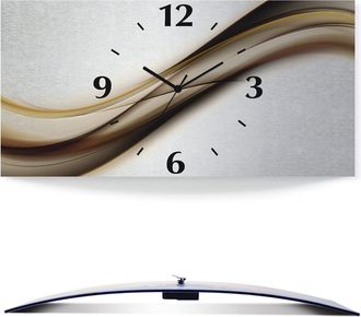 Artland Wanddeko Wanduhr ohne Tickgeräusche Alu Quarzuhr 50x25 cm Eckig Lautlos 3D Design Welle Abstrakt Modern Ausgefallen T9LH