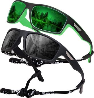 Skyway Polarisierte Sonnenbrille Herren, Sportbrille mit UV400-Schutz, Wrap-Around, f&uuml;r Erwachsene, Uni-Erwachsene, Sportlich, Schwarz/Gr&uuml;n, Polarisiert, Vol