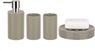Spirella Bad Accessoires Keramik 4-teilig - Seifenspender, Seifenschale, Zahnputzbecher Silber