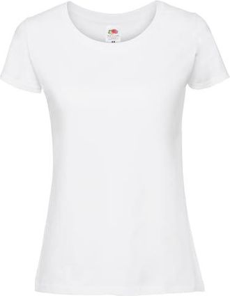 Fruit Of The Loom Ladies Iconic 195 - T-shirt moulant pour femme en coton peigné, col rond, basique avec coutures latérales, Blanc., S