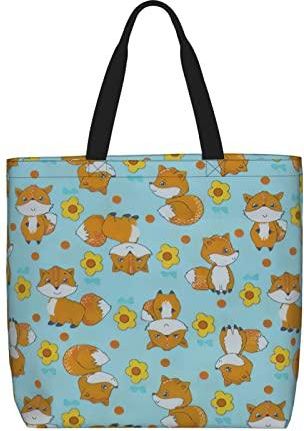 Generic Sac Fourre-Tout Motif Mignon D&Eacute;cureuil Et De Champignon Sac Fourre-Tout En Toile Avec Poign&eacute;es R&eacute;utilisable Sacs &Agrave; Main, Pour Shopping, Burea, Femmes,