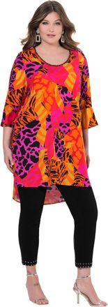 Miamoda Damen große Größen Übergrößen Plus Size Tunika, A-Linie, Alloverdruck, 3/4-Ärmel Mandarine 50 837100650-50