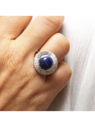 Zeeme Gemstones Ring Silber 925 rhodiniert glanz/matt mit echtem Lapis 10mm