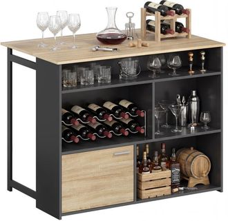 HOMCOM Table de bar extensible avec abattant, table haute cuisine, 1 placard et 4 compartiments ouverts, 116x79,6x90,5cm, noir-Noir