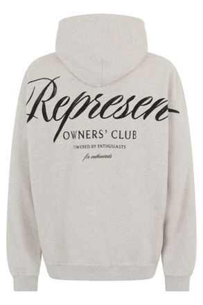 Represent Mens Hooded Sweatshirt Owners Club Script Heather Grey Cotton Jumpers Sweater