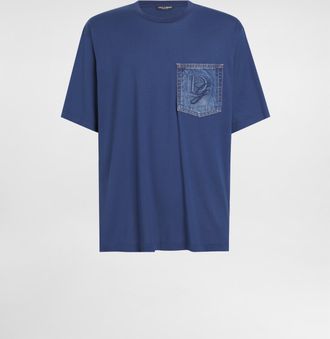 Dolce & Gabbana T-shirt Aus Baumwolle Mit Brusttasche Und Logostickerei - Mann T-shirts Und Polos Blau 54