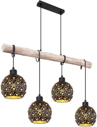 ETC Shop Pendelleuchte Holz Esstischlampe Esszimmer Lampen h&auml;ngend Vintage H&auml;ngeleuchte Holzbalken, Kristalle H&ouml;henverstellbar, 4x E27, l 85 cm, Wohnzimmer