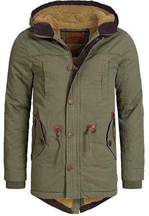 Indicode Hommes Barge Winter Jacket | Veste dhiver avec capuche et doublure teddy Army XXL